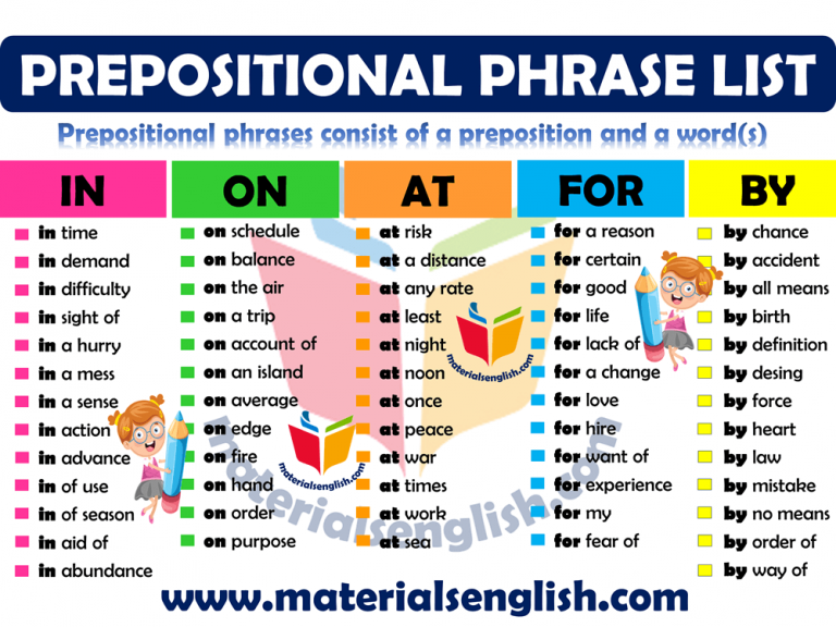 Prepositional Phrases List in English – Materials For Learning English